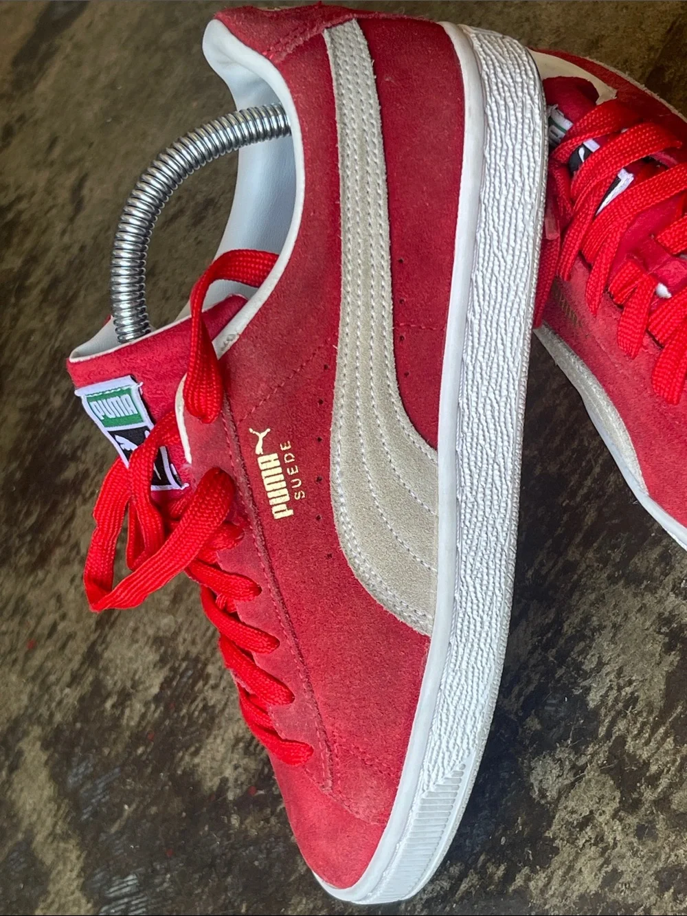 Puma | Shoes | Puma Red Suede Sneakers With White Formstrip | Poshmark